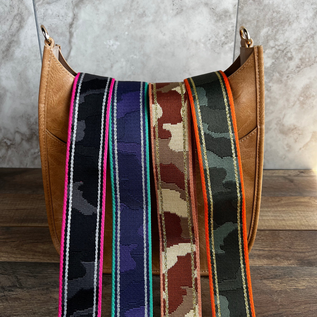 AHDORNED | Camo w/Metallic Strip Crossbody Straps– Pink Dot Styles