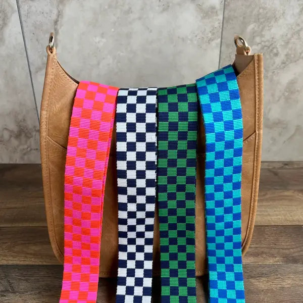 Ahdorned Checkered Interchangeable Crossbody Guitar Strap– Pink Dot Styles