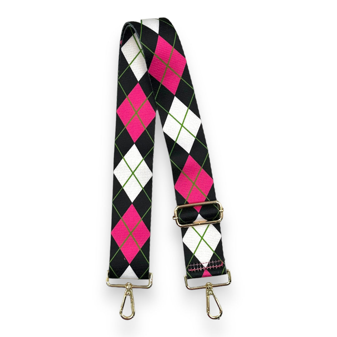 AHDORNED Black & Pink Interchangable Argyle Crossbody Guitar Strap ...