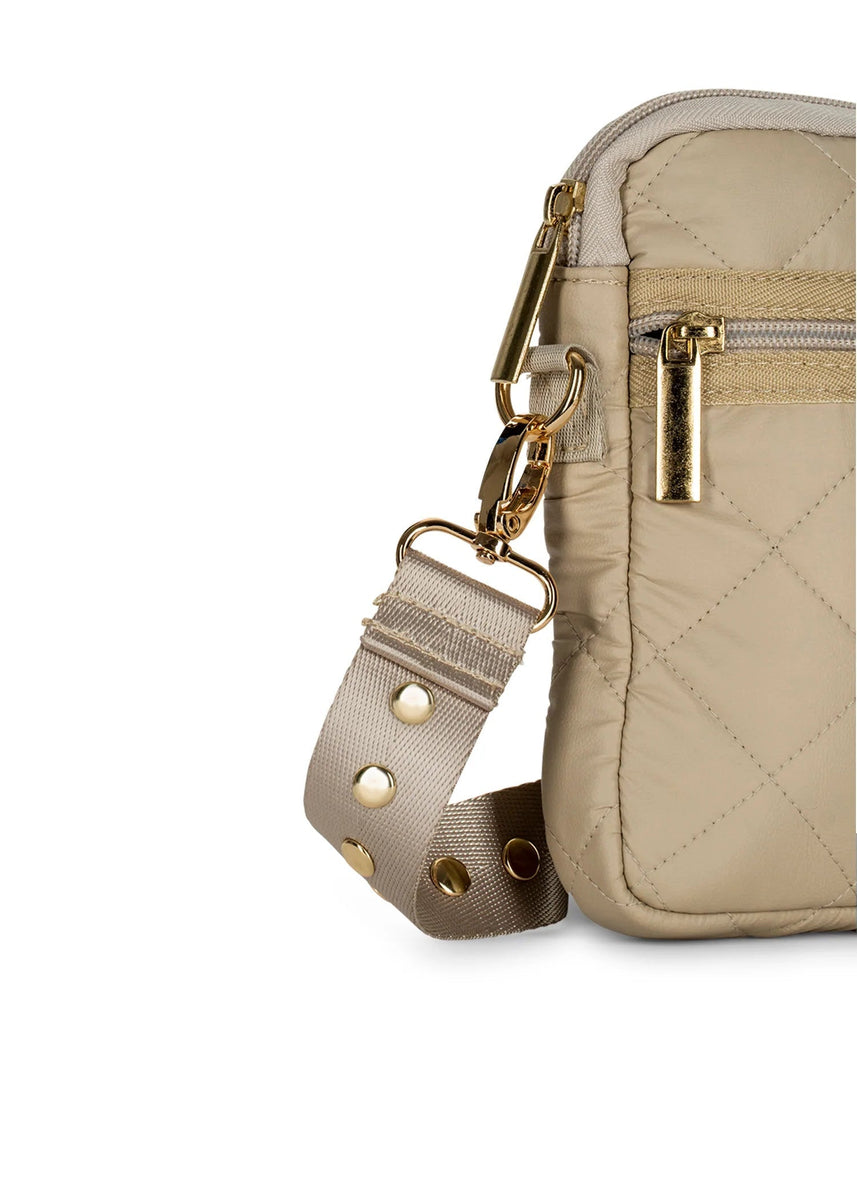 Haute Shore Beige Quilted Puffer Cellphone Crossbody Bag - Casey Buff ...